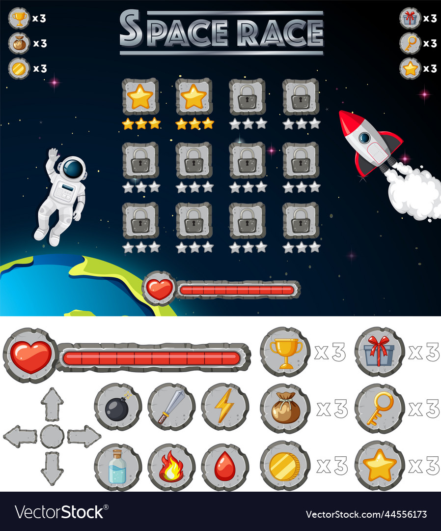 Space game background template and elements Vector Image
