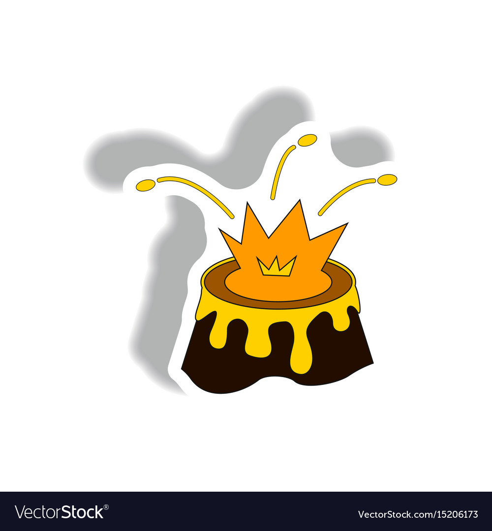 Volcano mountain top exploding sticker Royalty Free Vector
