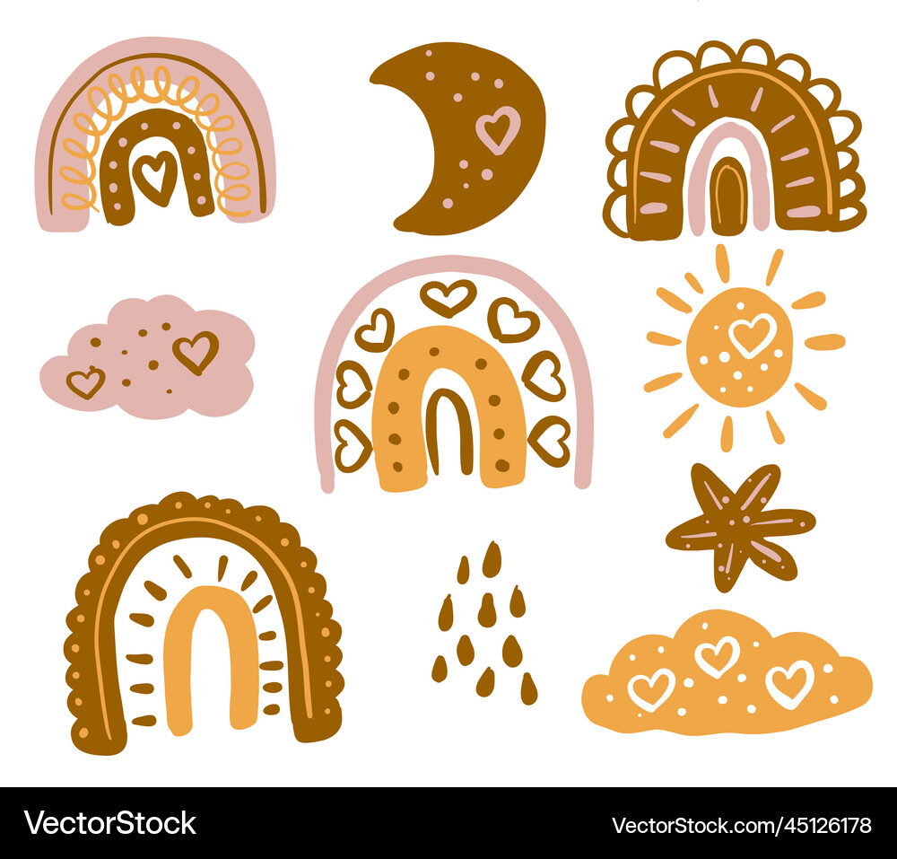 Boho baby elements cute hand drawn Royalty Free Vector Image