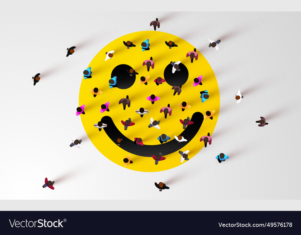 Large group of people standing around smiling Vector Image