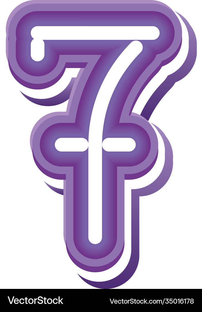 Number 7 in purple neon font Royalty Free Vector Image
