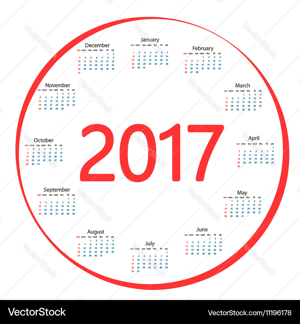 Round the calendar in 2017 Royalty Free Vector Image