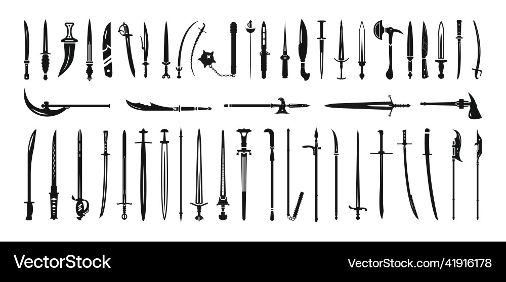 Set black and white icons edged weapons Royalty Free Vector