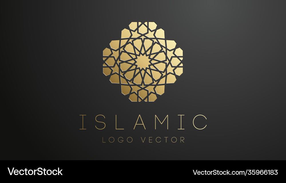 3d gold islamic logo geometric ornament Royalty Free Vector