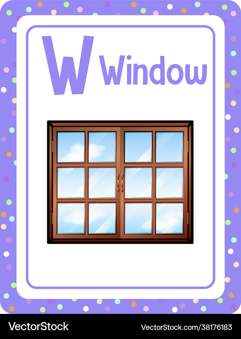 Alphabet flashcard with letter w for window Vector Image