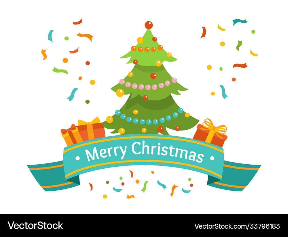 Christmas tree decorations greeting cartoon card Vector Image
