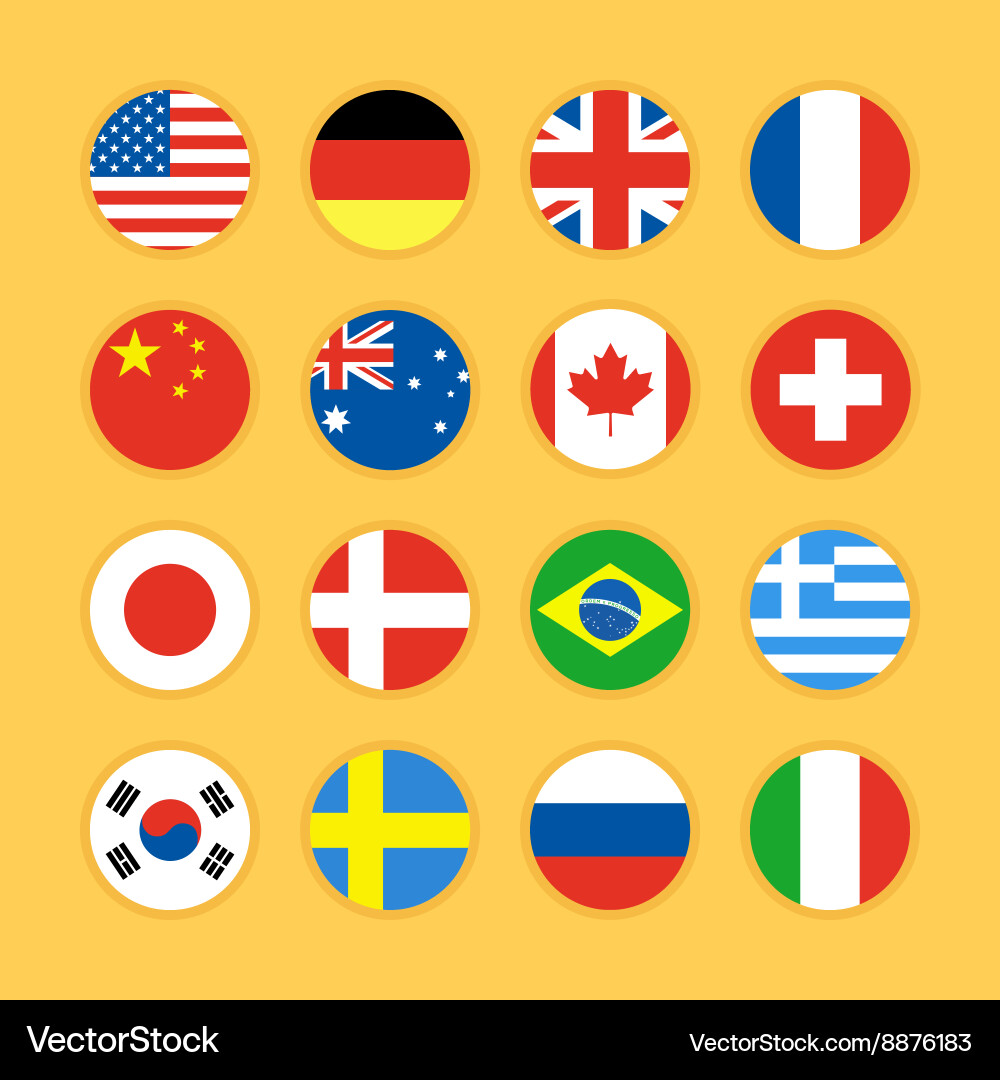 Collection of circle flag icon flat design Vector Image