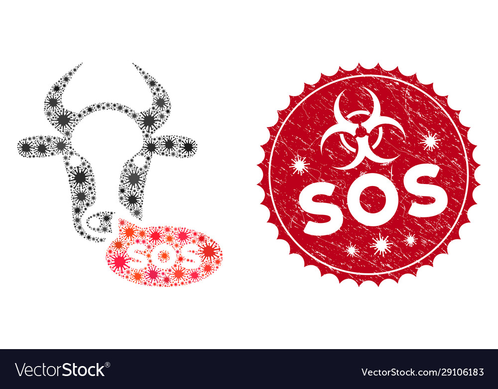 Coronavirus mosaic cow sos message icon Royalty Free Vector