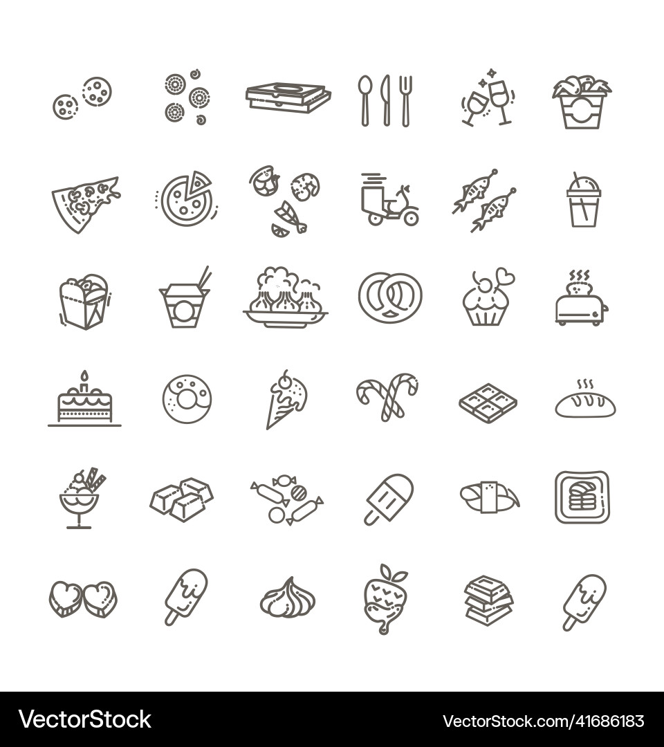 Fast food outline icons set Royalty Free Vector Image