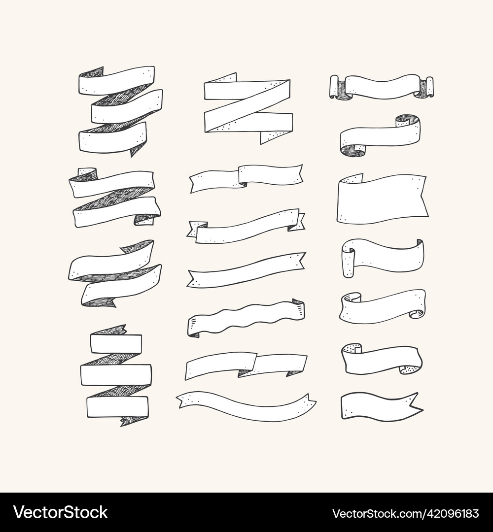 Hand drawn of ribbon set Royalty Free Vector Image