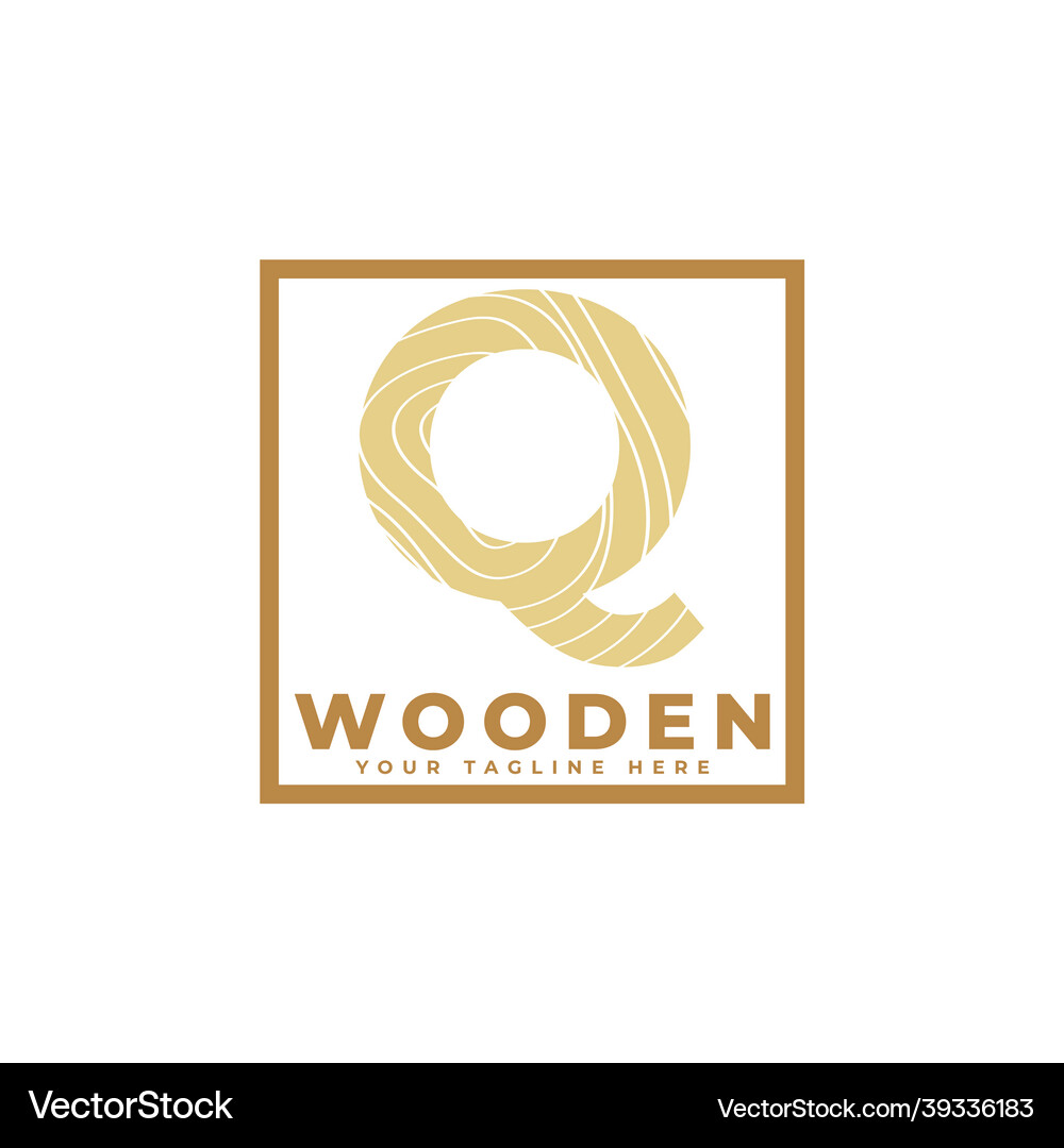 Letter q with wooden texture and square shape Vector Image