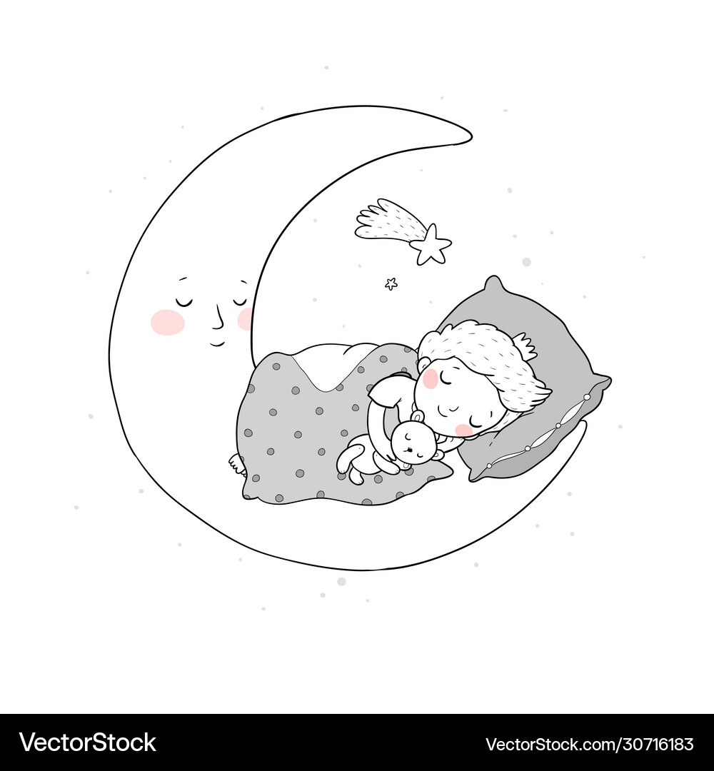 Little prince is sleeping on moon cute Royalty Free Vector