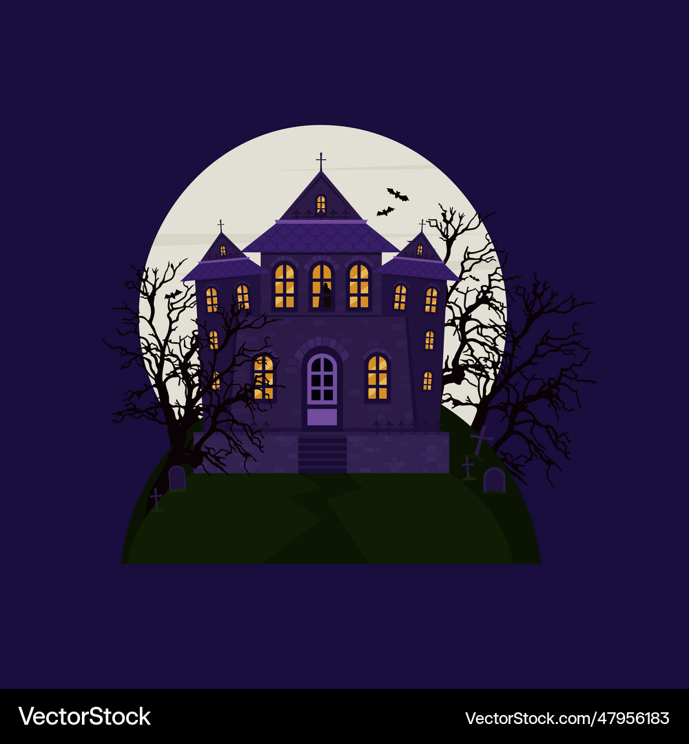 Scary castle house with a cemetery Royalty Free Vector Image
