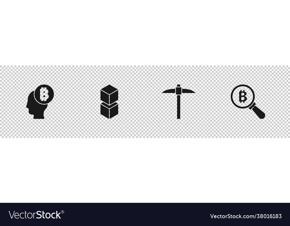 Set bitcoin think blockchain technology pickaxe Vector Image