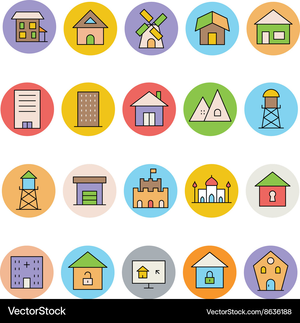 Architecture and Buildings Icons 7 Royalty Free Vector Image