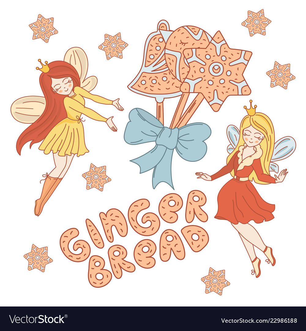 Gingerbread girls merry christmas set Royalty Free Vector
