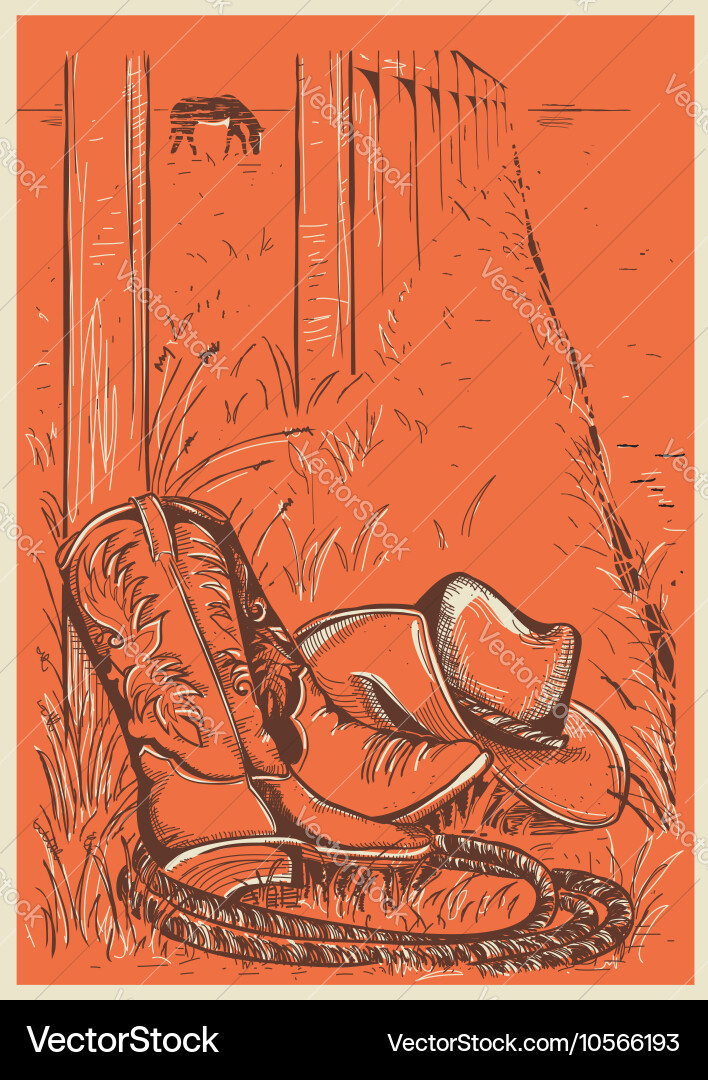 American ranch with cowboy boots and hat Vector Image