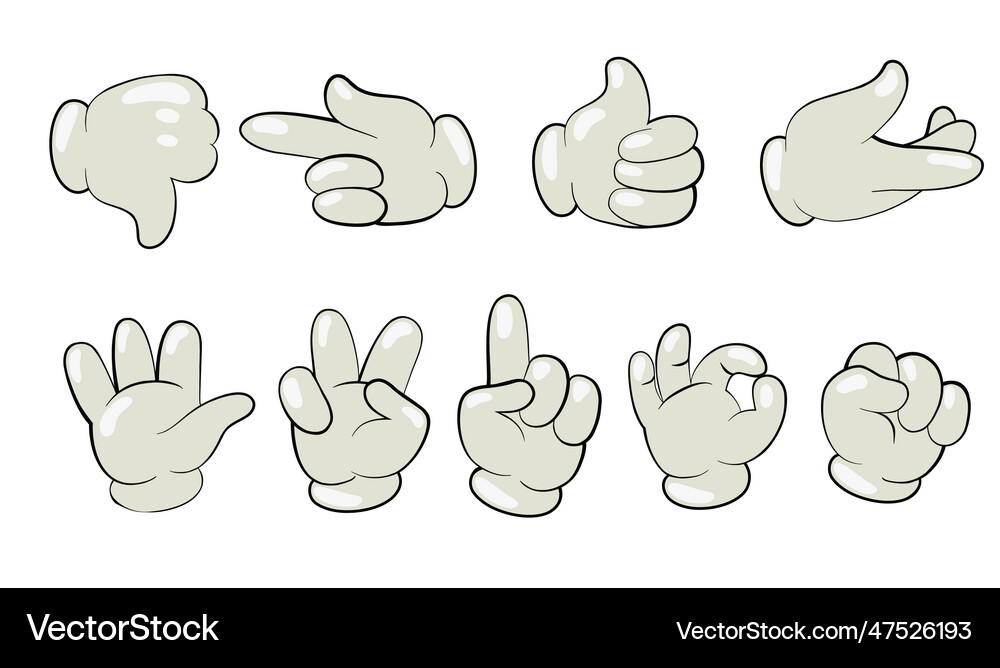 Cartoon Hands in Gloves - Gesture Icon Set Vector Image