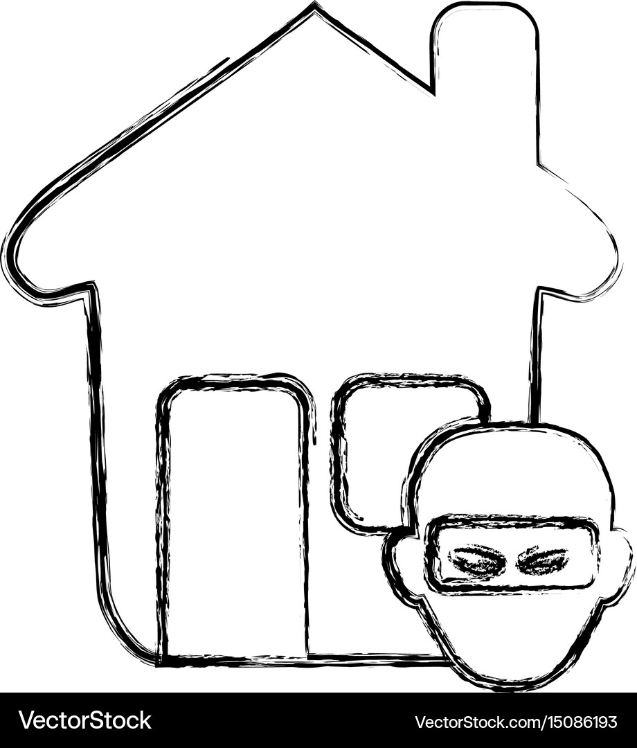 Figure house with thief danger symbol Royalty Free Vector