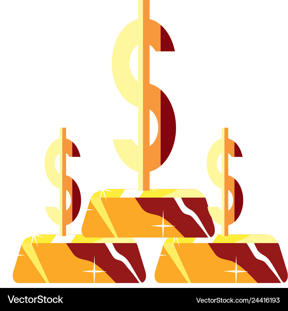 Gold bars stack dollar Royalty Free Vector Image