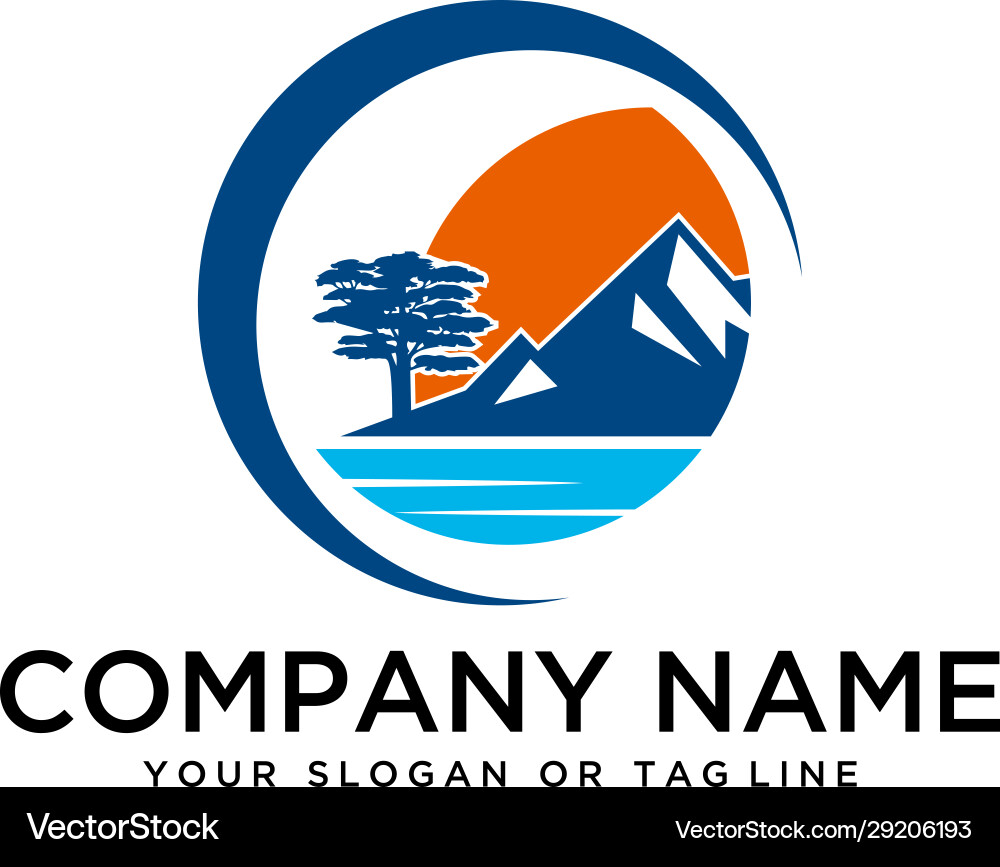 Logo design mountains rivers and sun logo template