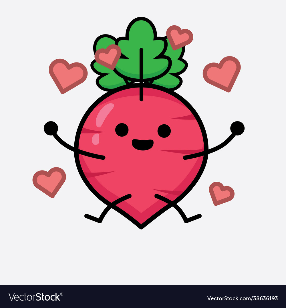 Red radish character with cute face and simple Vector Image
