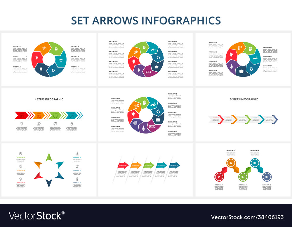 Set abstract arrows graph diagram with 5 6 7 8 Vector Image