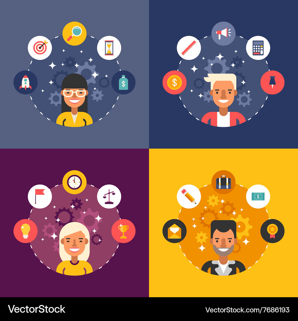 Set in flat design style business icons Royalty Free Vector