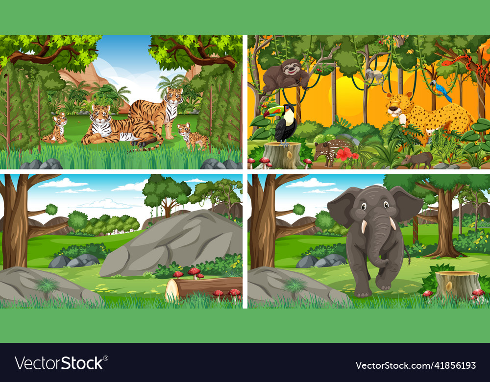 Set of nature scene with trees on mountains Vector Image