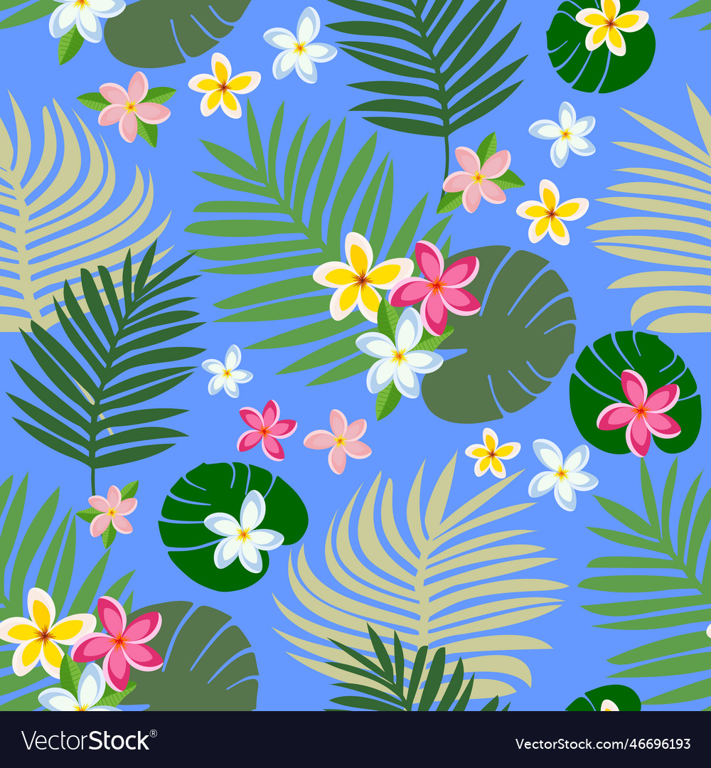 Summer seamless pattern with tropical Royalty Free Vector