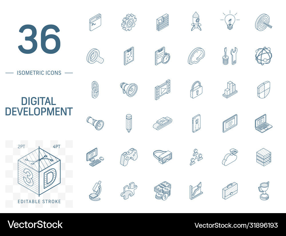 Web and app development isometric line icons 3d Vector Image