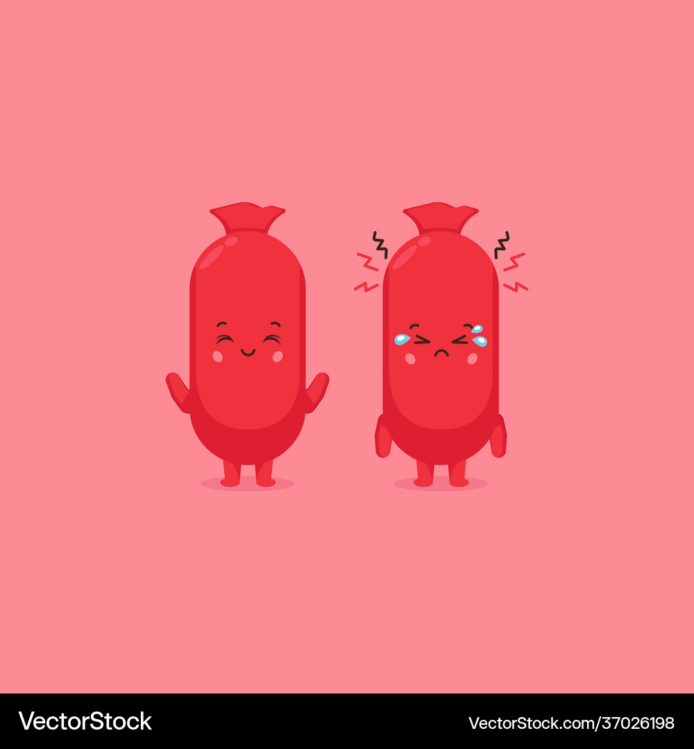 Cute sausage characters smiling and sad Royalty Free Vector