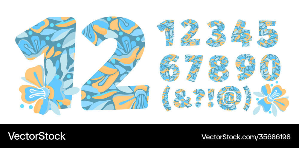 Flower numbers from 0 to 9 botanical Royalty Free Vector