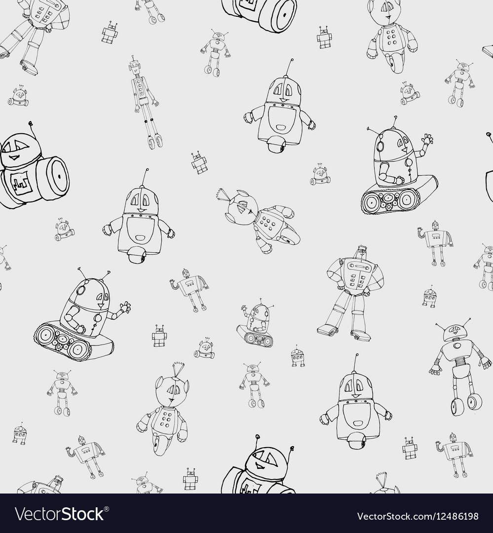 Robot doodles pattern Royalty Free Vector Image