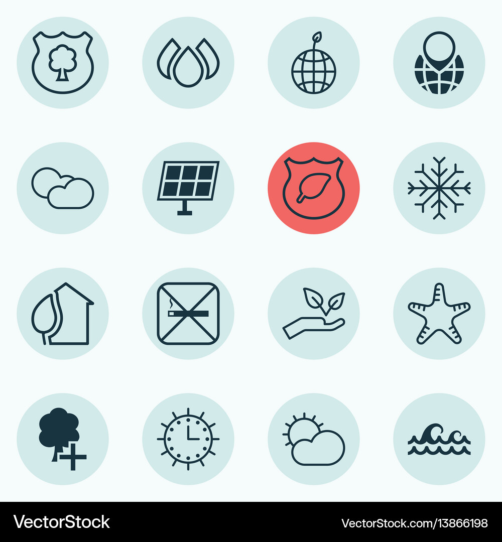 Set of 16 eco-friendly icons includes cloud Vector Image
