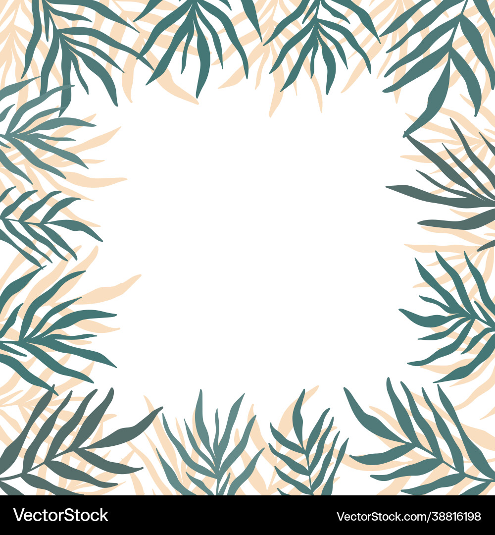 Summer square frame with elegant palm leaves teal Vector Image