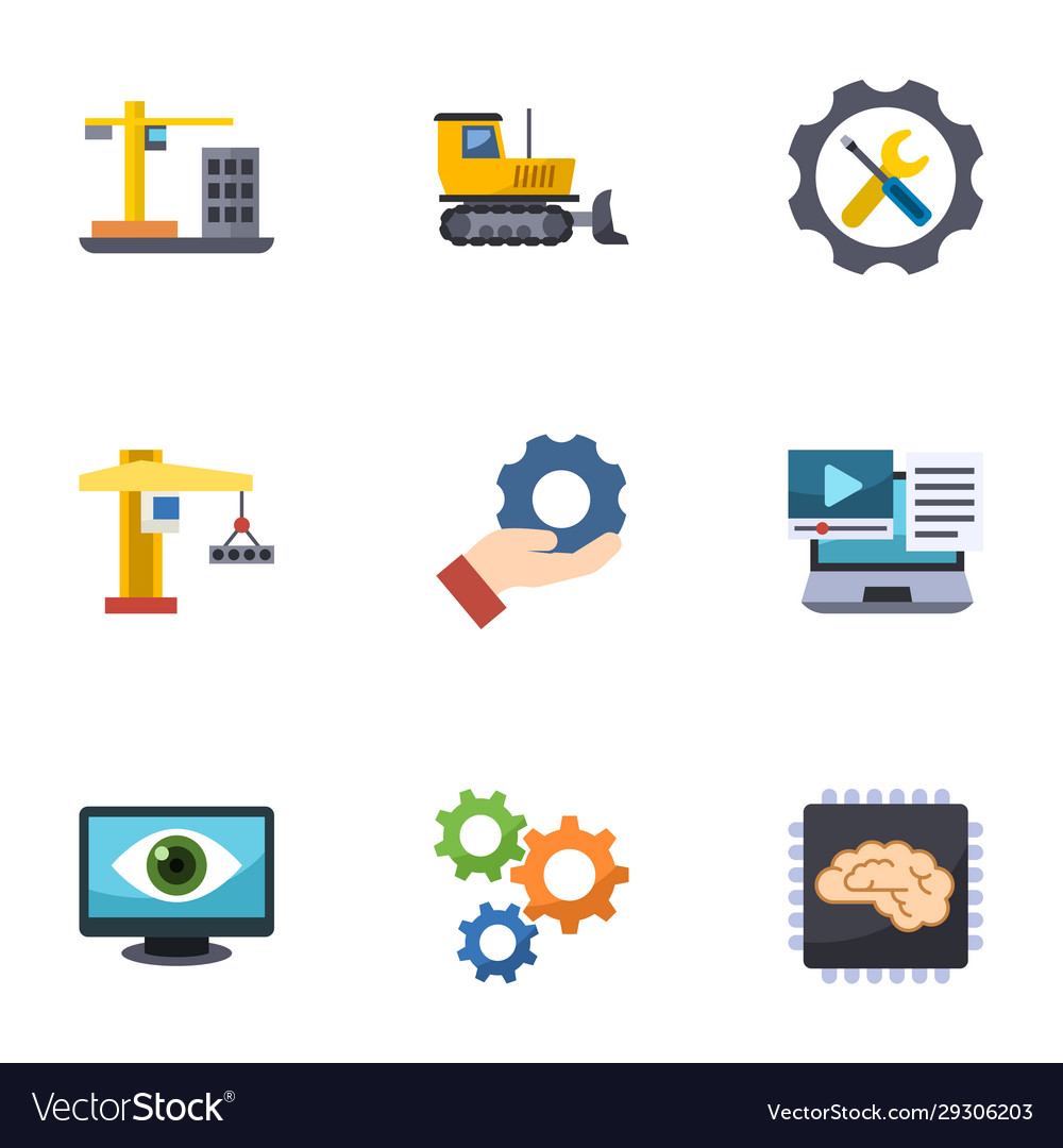 9 engineering flat icons set isolated on white Vector Image