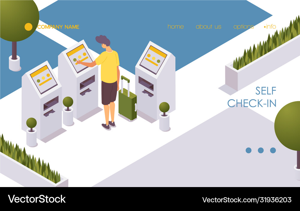 A person independently self check-in for flight Vector Image