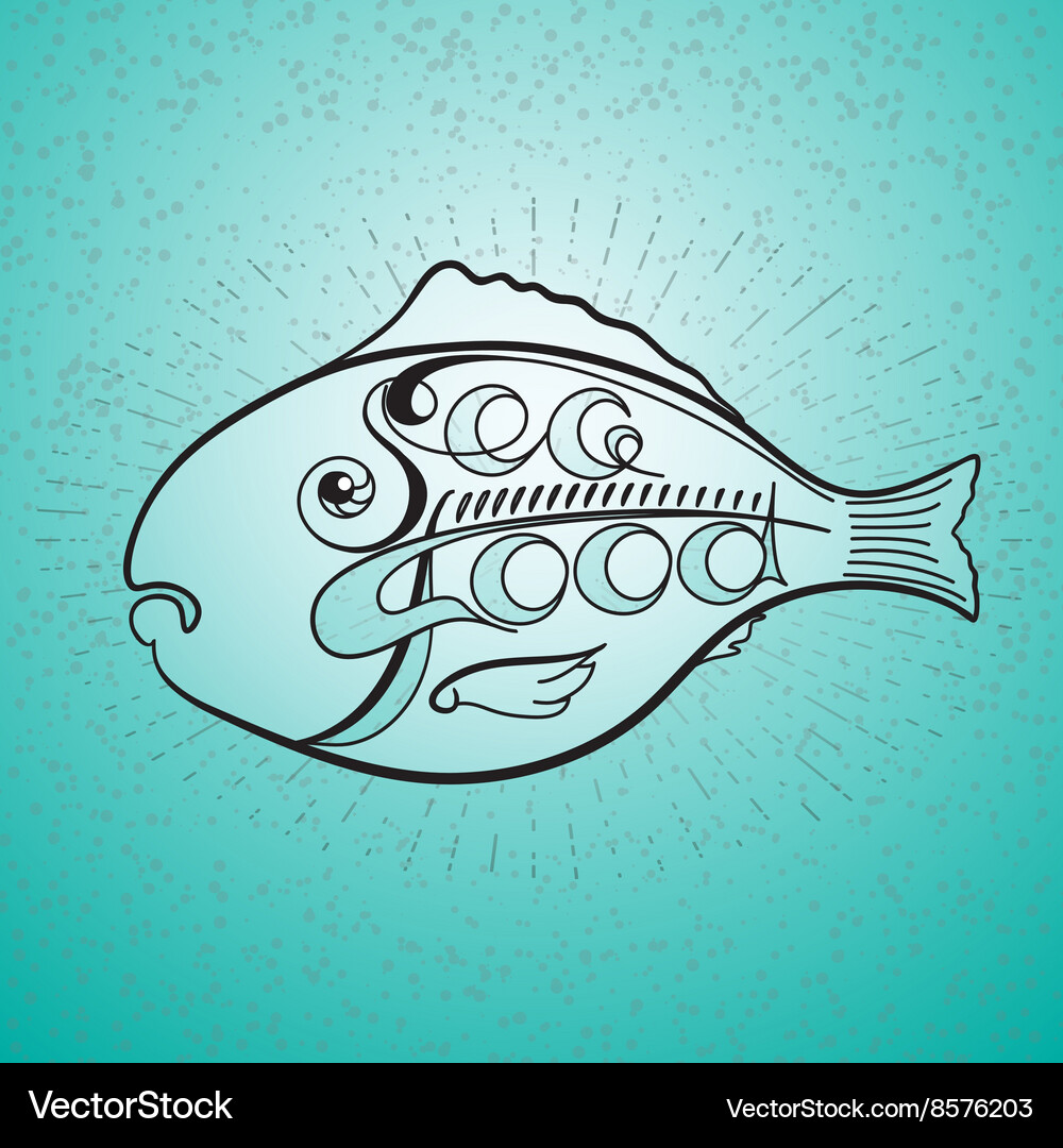 Fish and handwritten word seafood Royalty Free Vector Image