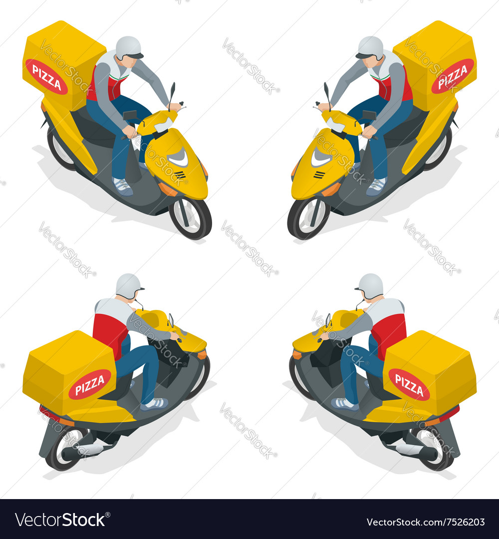 Food Delivery Pizza Delivery Man Riding Scooter Vector Image