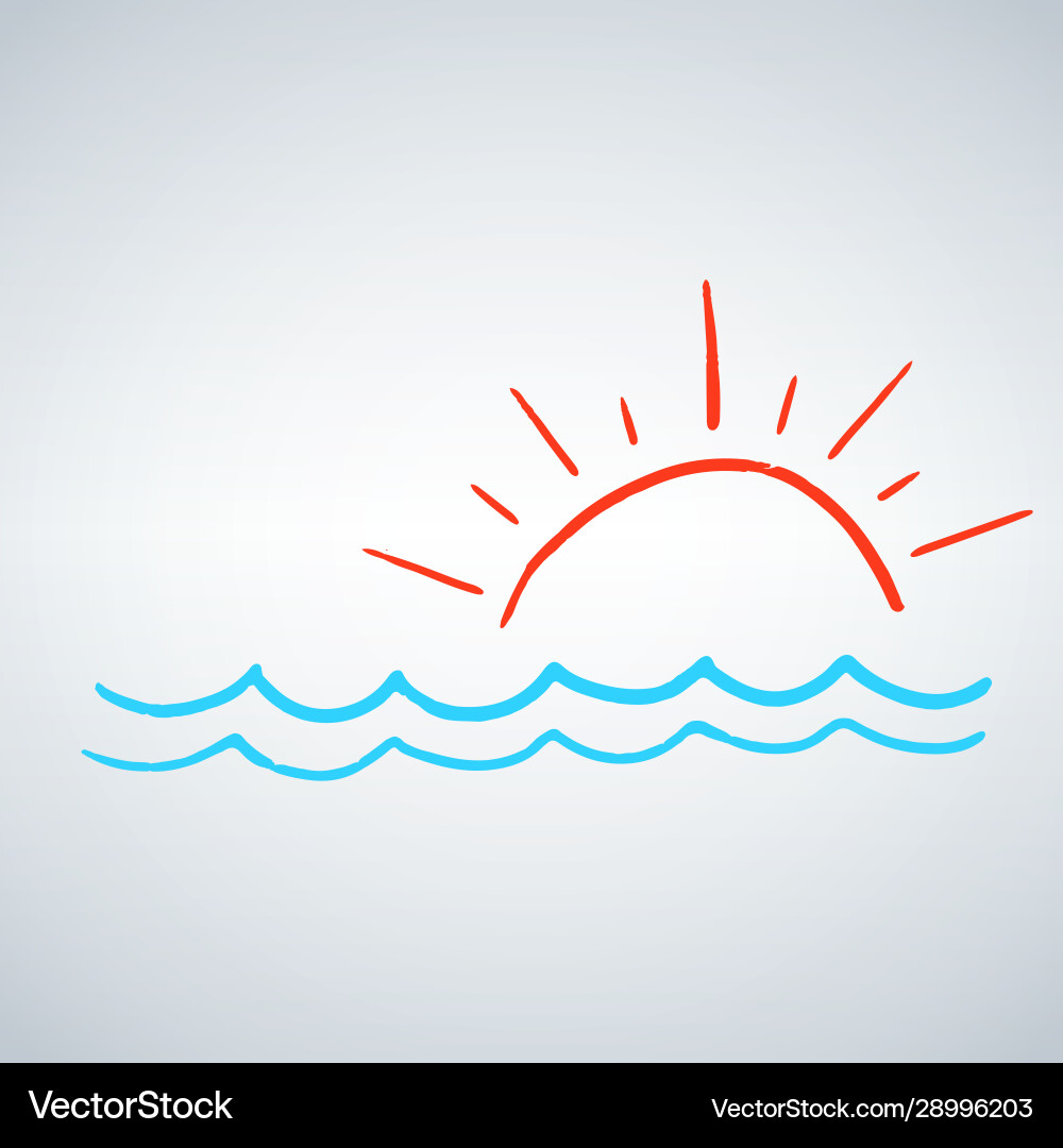 Hand drawn sun with sea waves summer concept Vector Image
