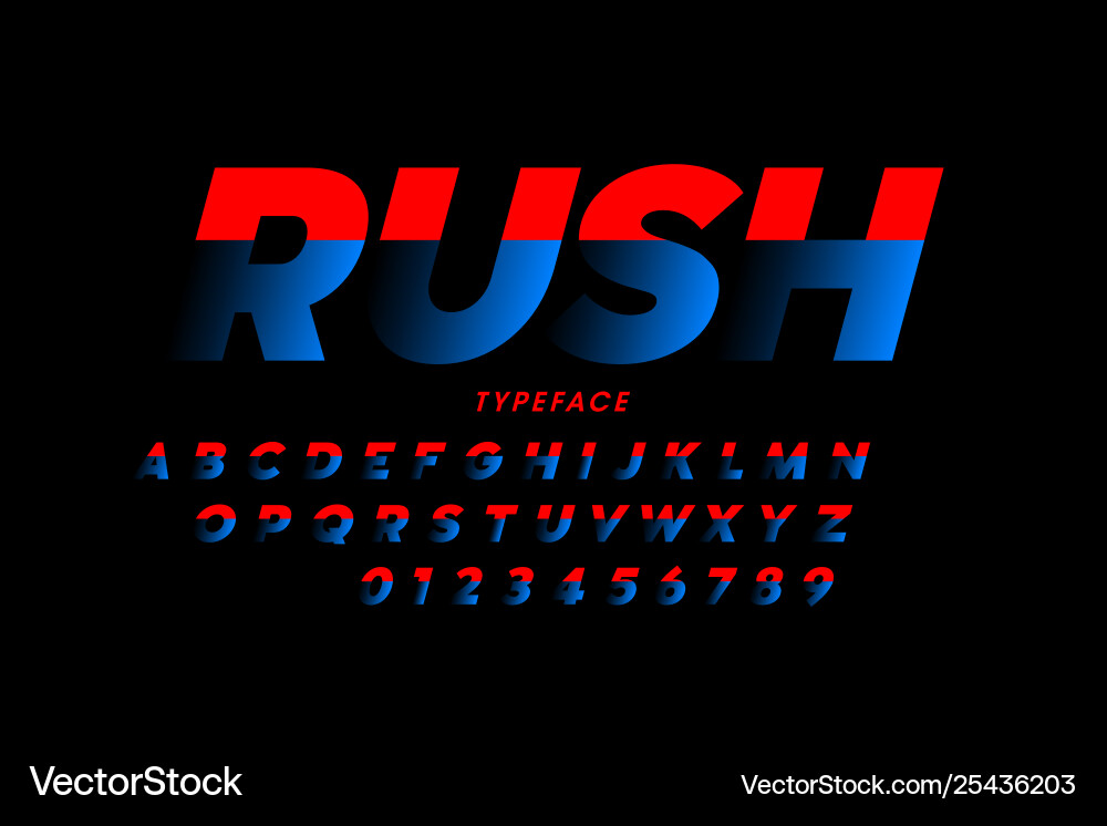 Speed style font alphabet and numbers Royalty Free Vector