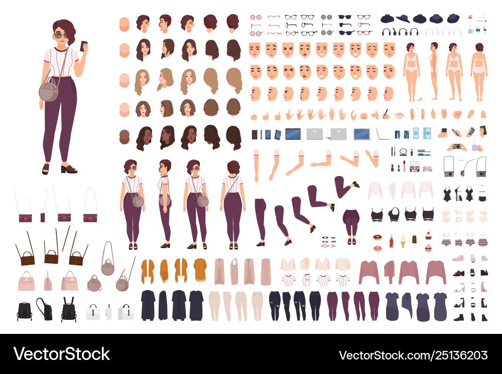 Stylish girl animation kit or creation set bundle Vector Image