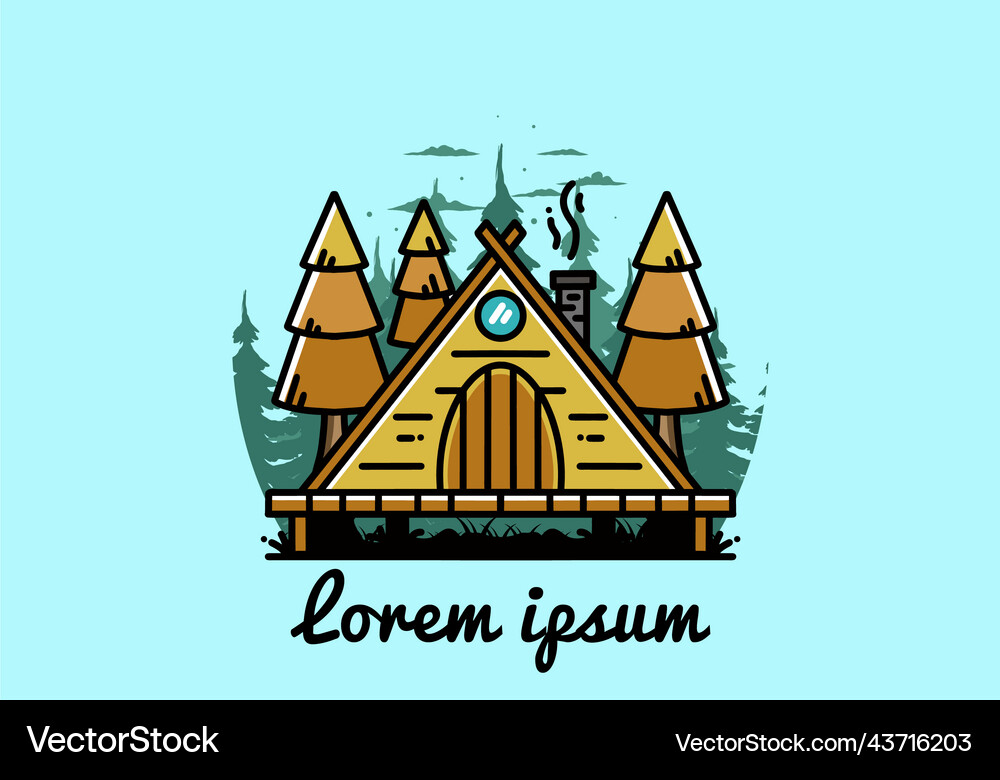 Triangle wooden cabin between pine tress design Vector Image