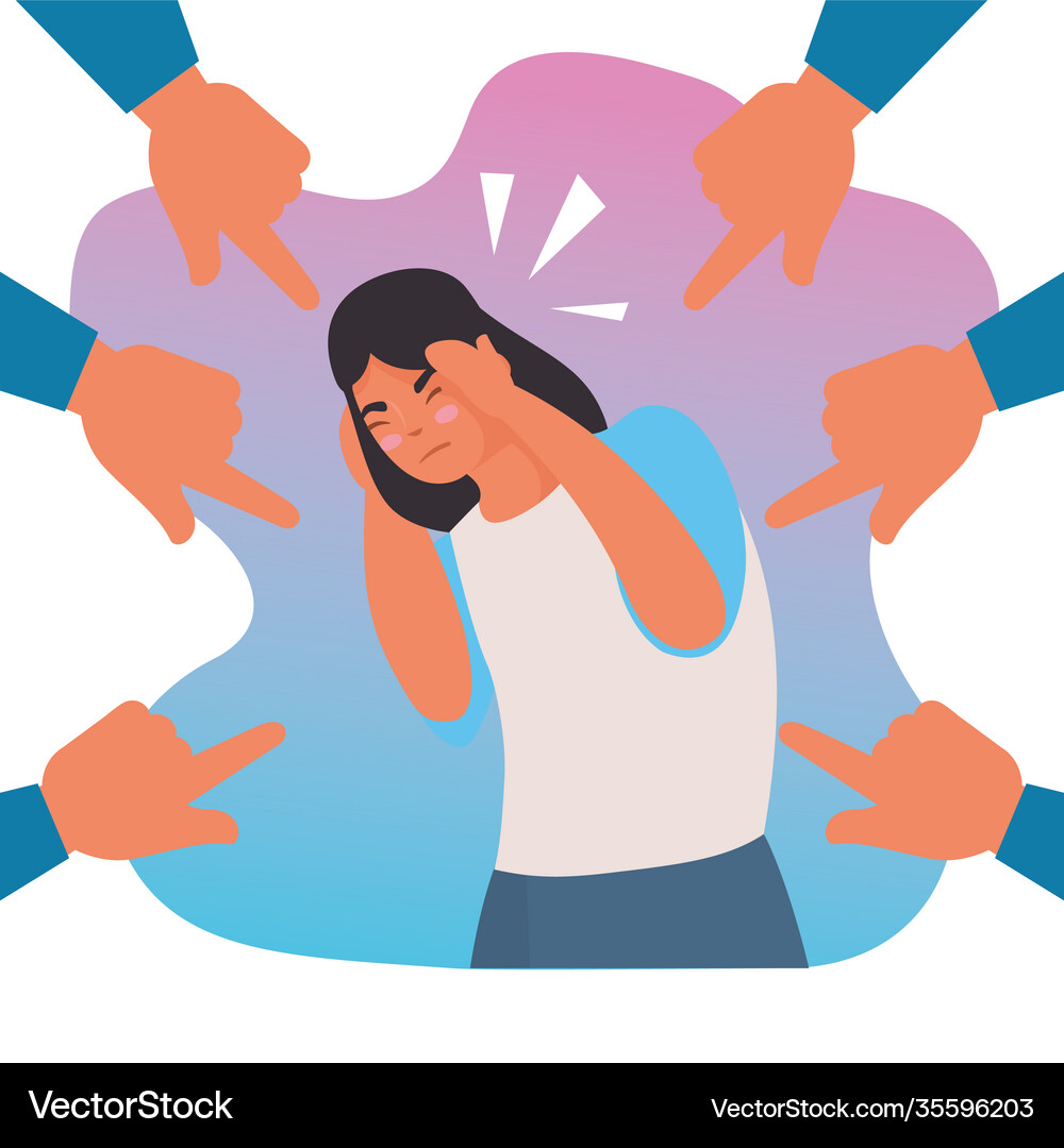 Woman stressed for bullying with hands attacking Vector Image