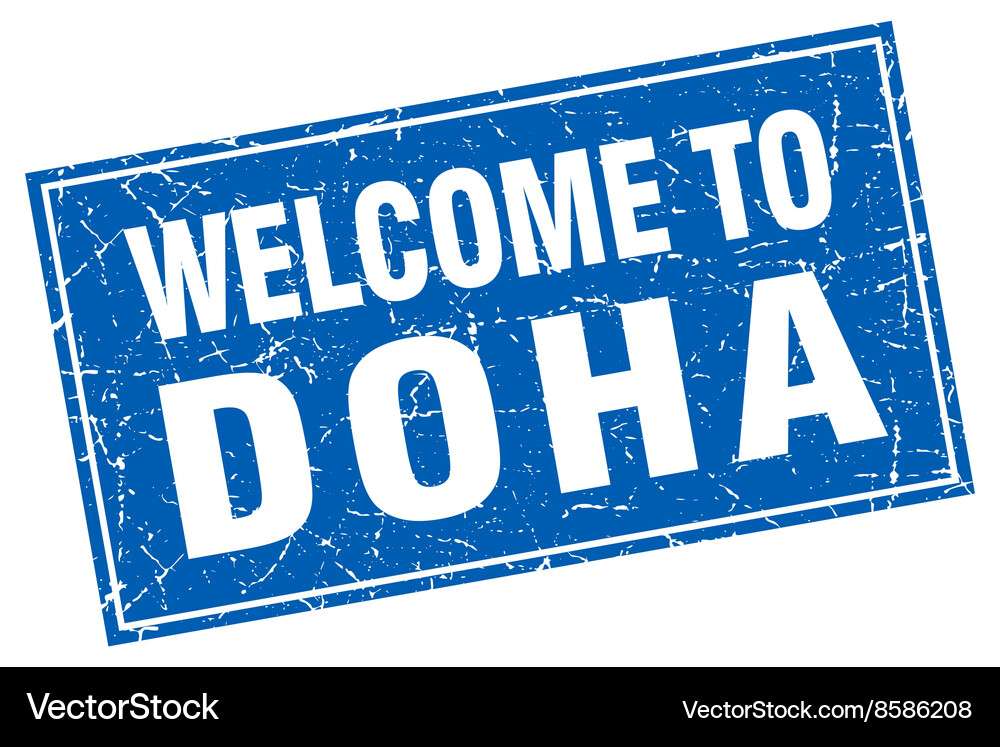 Doha blue square grunge welcome to stamp Vector Image