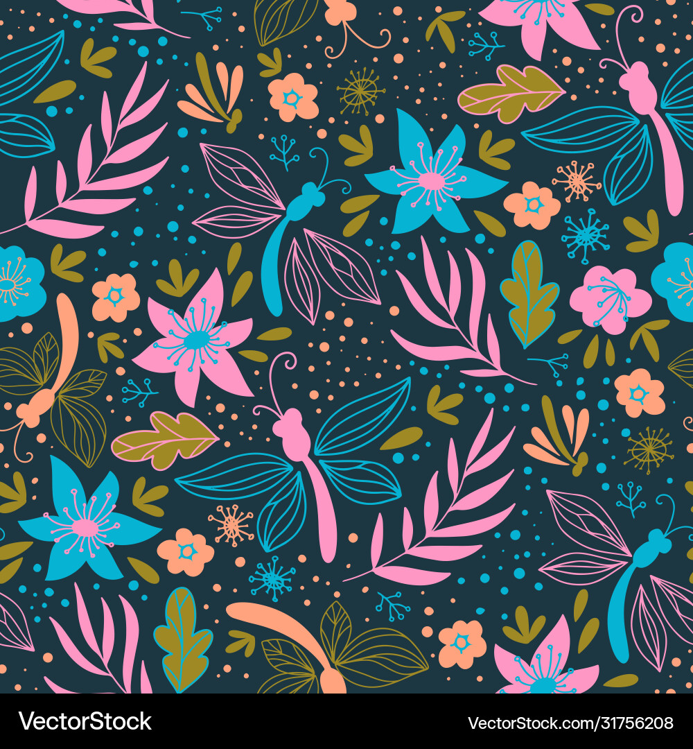 Floral folk nature textile print seamless pattern Vector Image