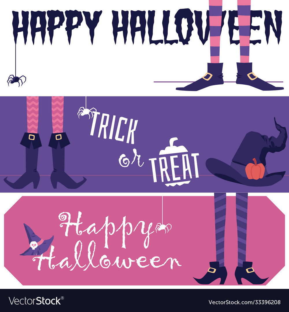 Halloween banner set with witch legs and hat Vector Image