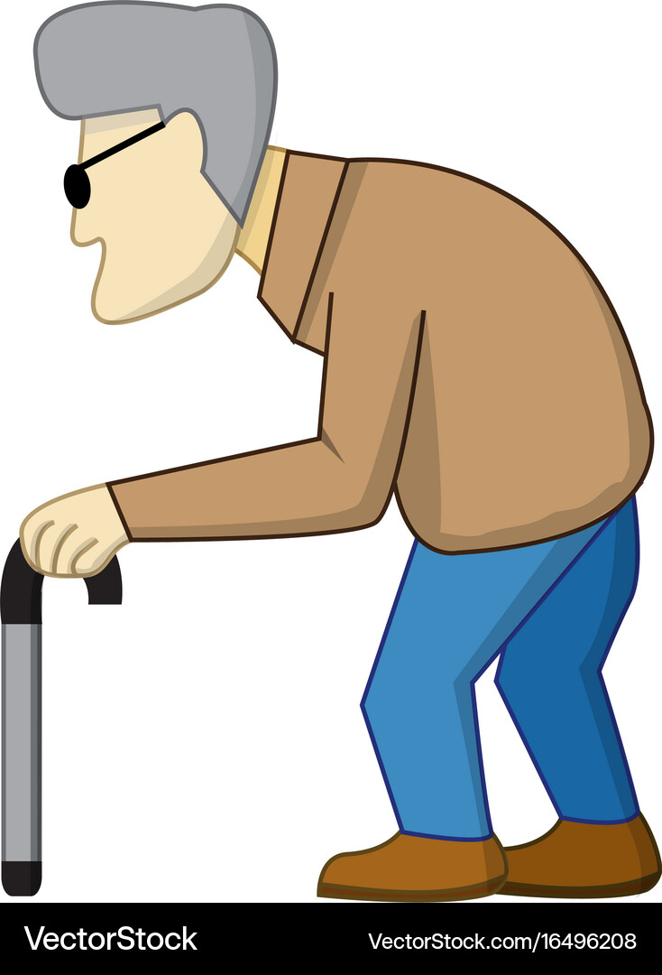 Old man in cartoon style with shadow Royalty Free Vector