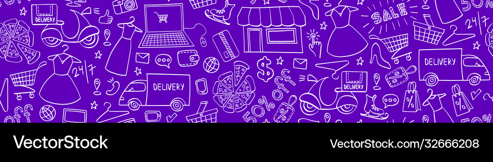 Online shopping hand drawn seamless border Vector Image